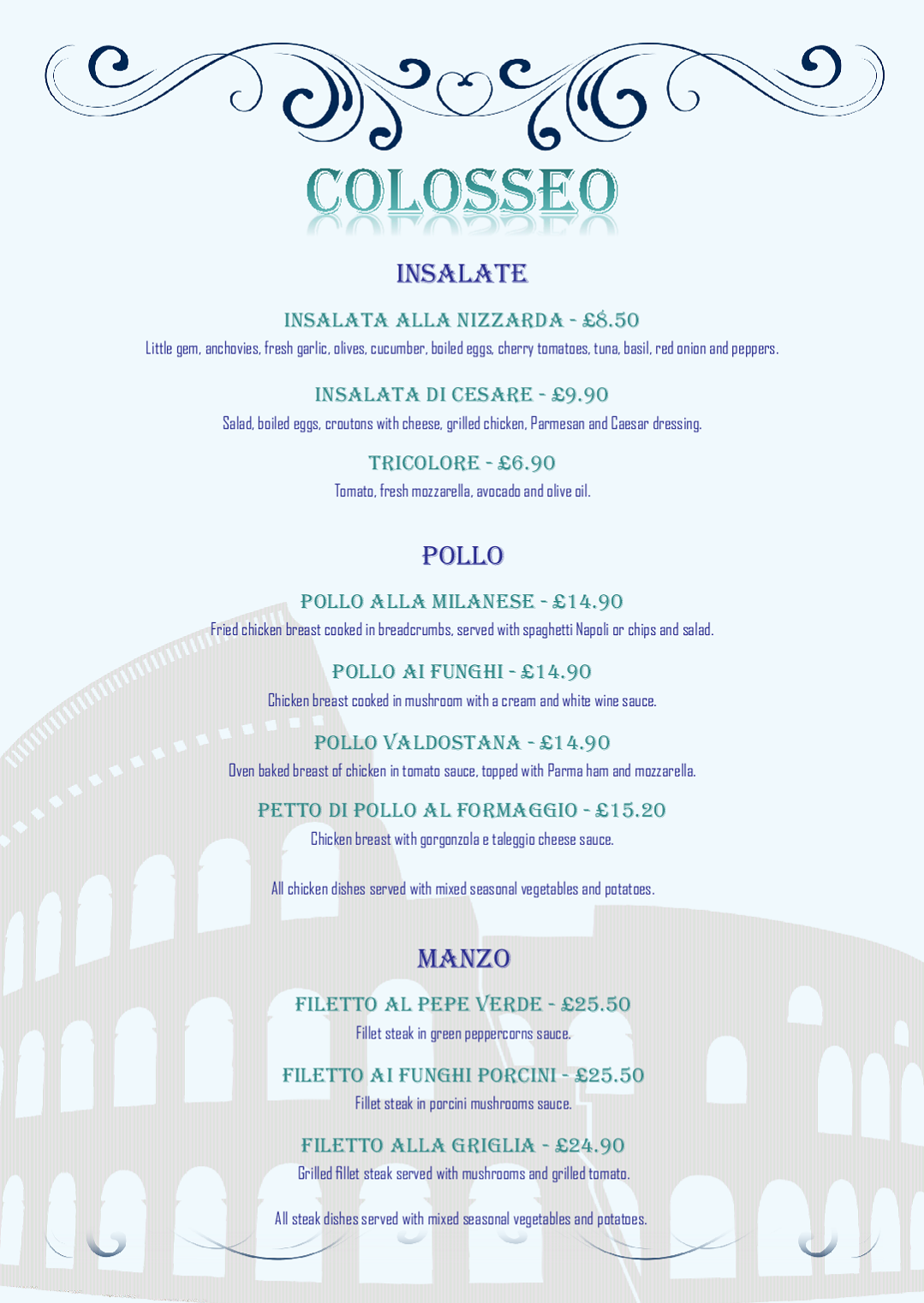 Colosseo ★ Authentic Italian Restaurant in Hove | Menus