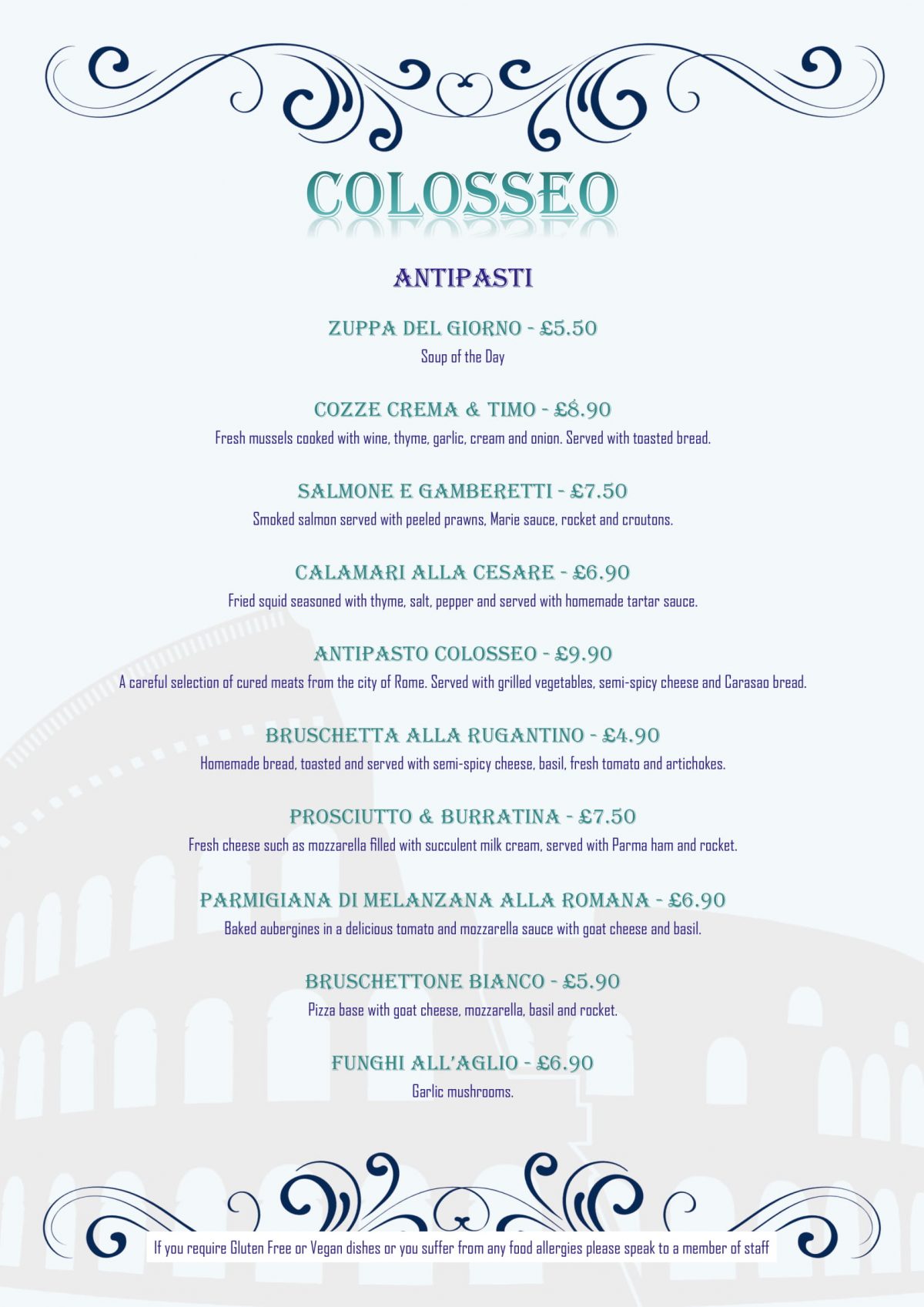 Colosseo ★ Authentic Italian Restaurant in Hove | Menus