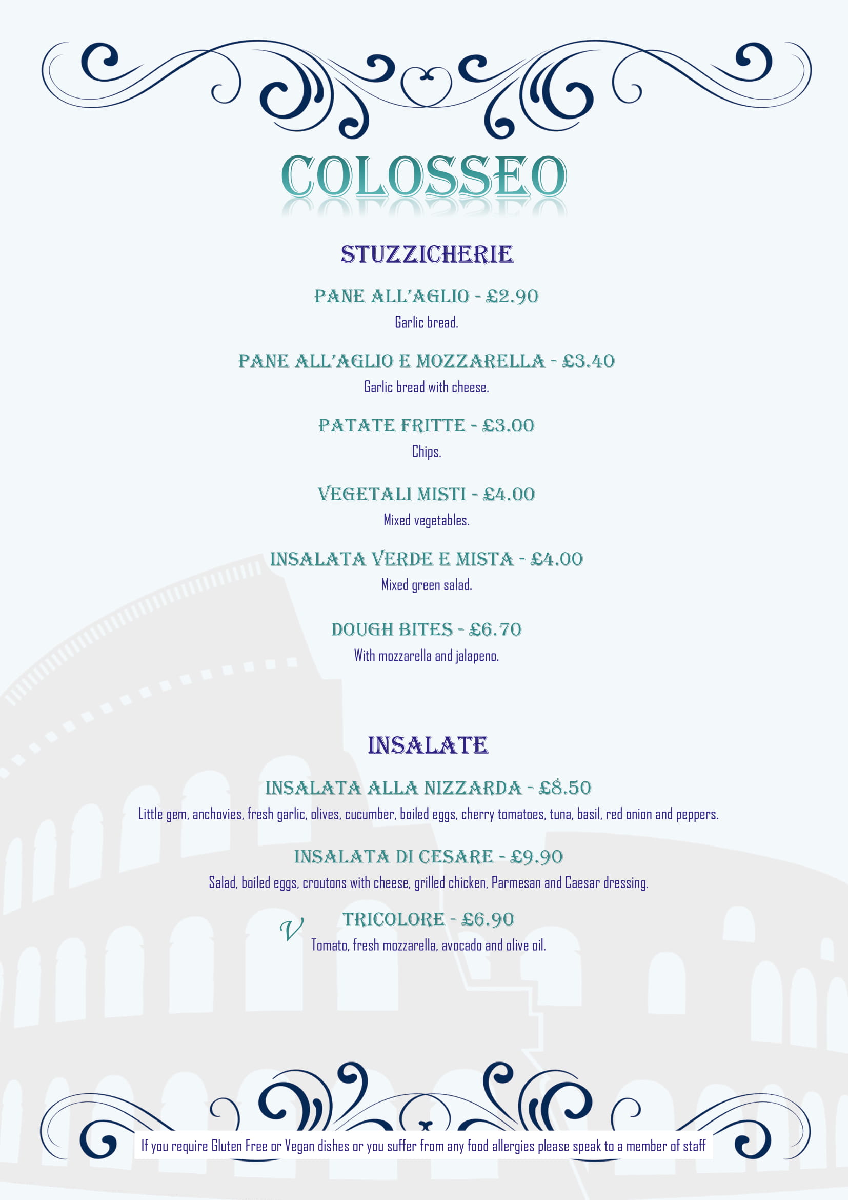 Colosseo ★ Authentic Italian Restaurant in Hove | Menus