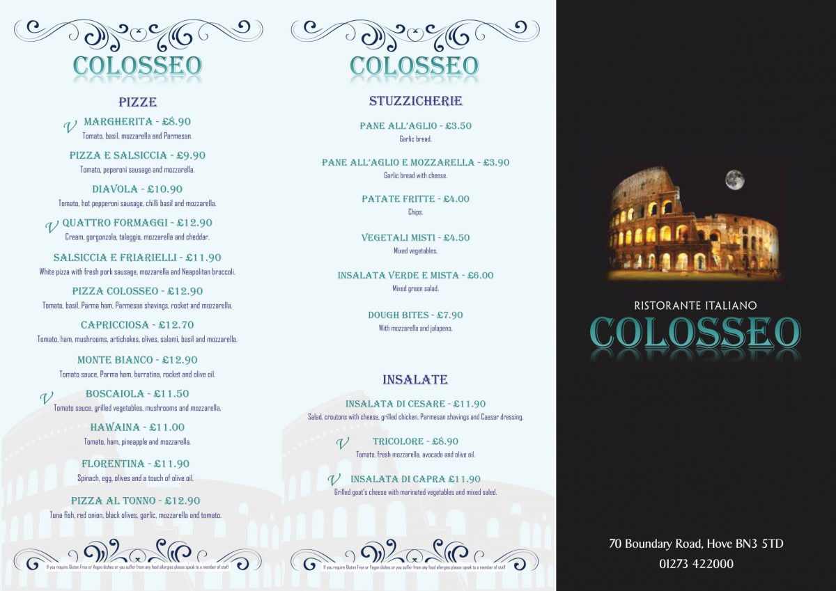 Colosseo ★ Authentic Italian Restaurant in Hove - Menus