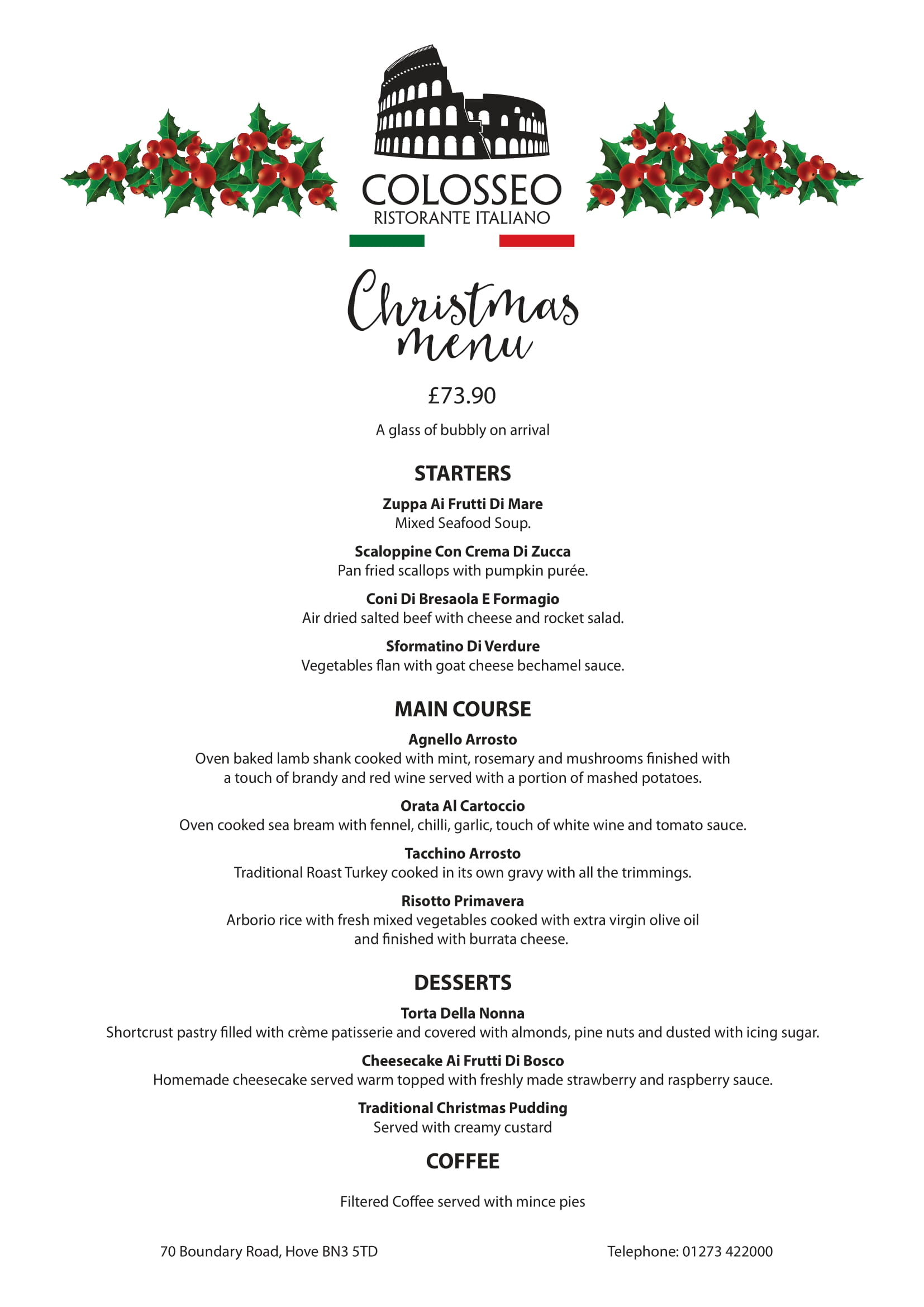 Colosseo ★ Authentic Italian Restaurant in Hove - Contact